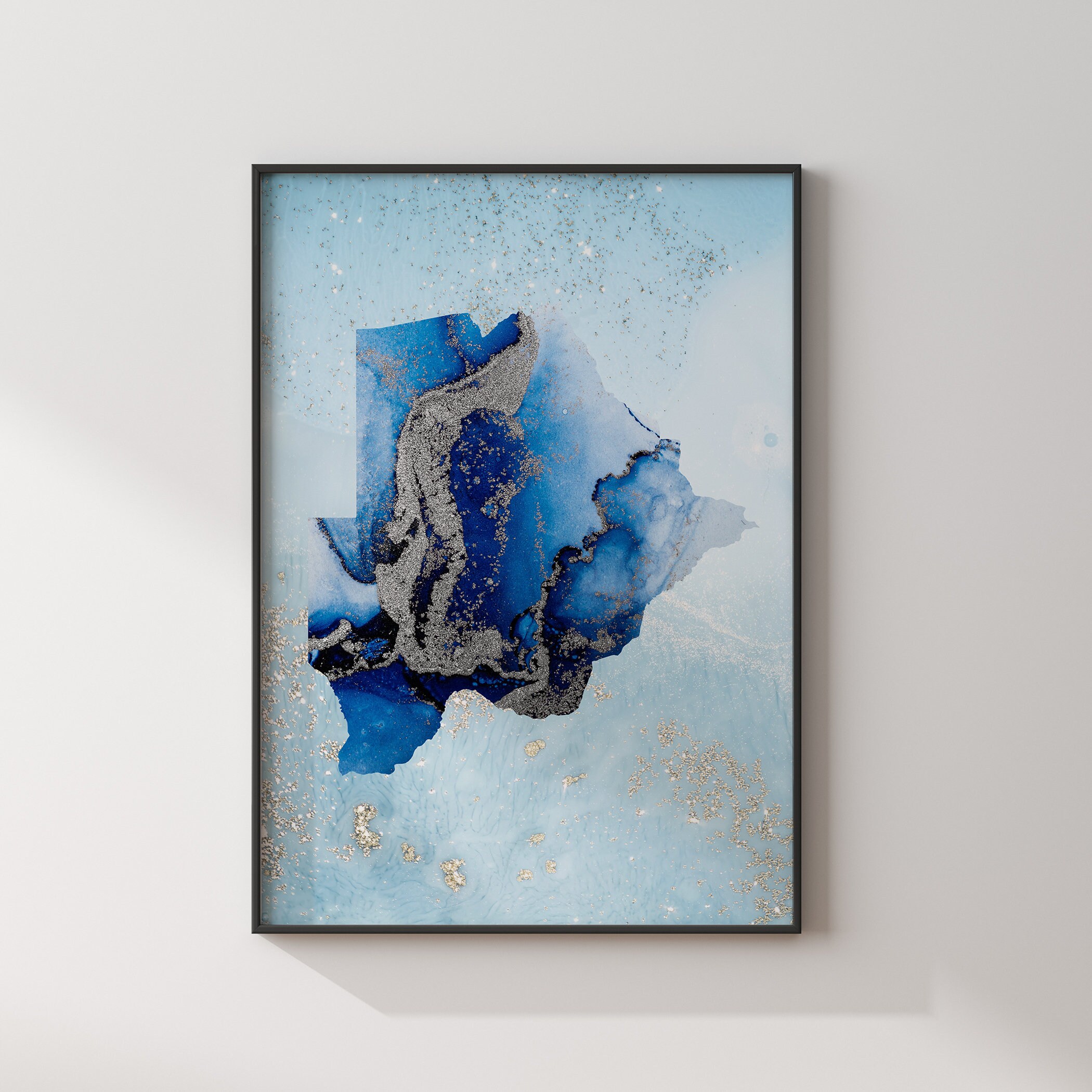 Botswana Map Shades of Blue & Silver Wall Art Print - Etsy