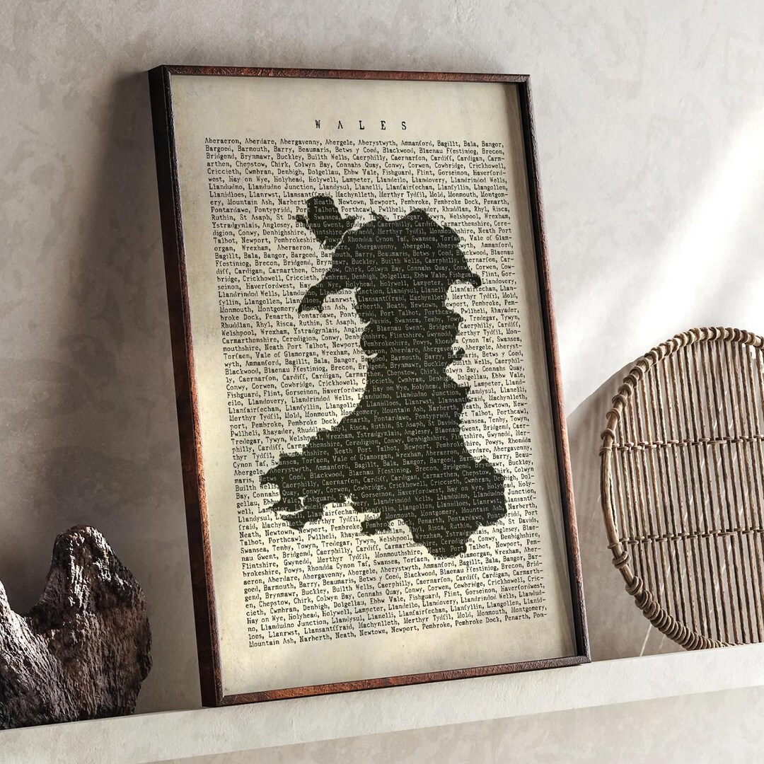 Wales Map | Vintage Beige Typography Map With City Names | Wales Travel ...
