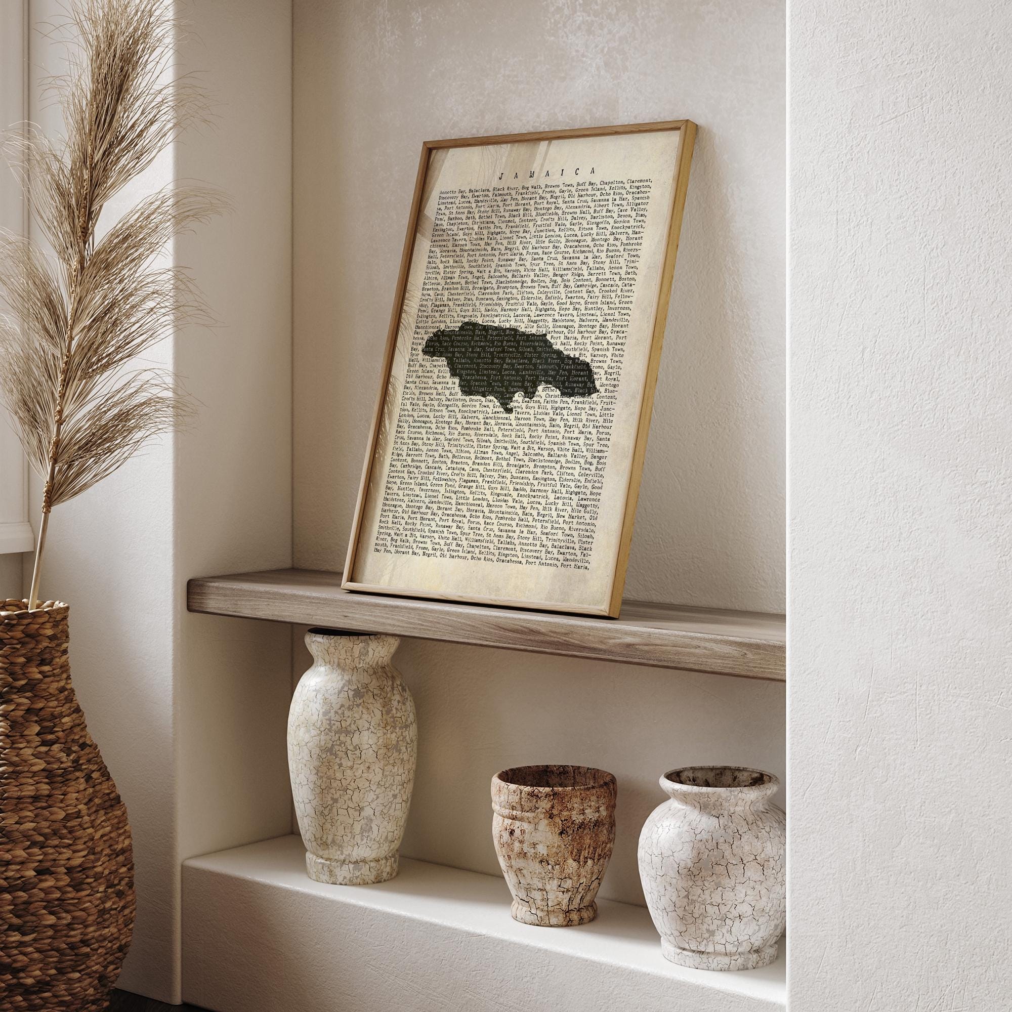 Jamaica Map | Vintage Beige Typography Map With City Names | Jamaica ...