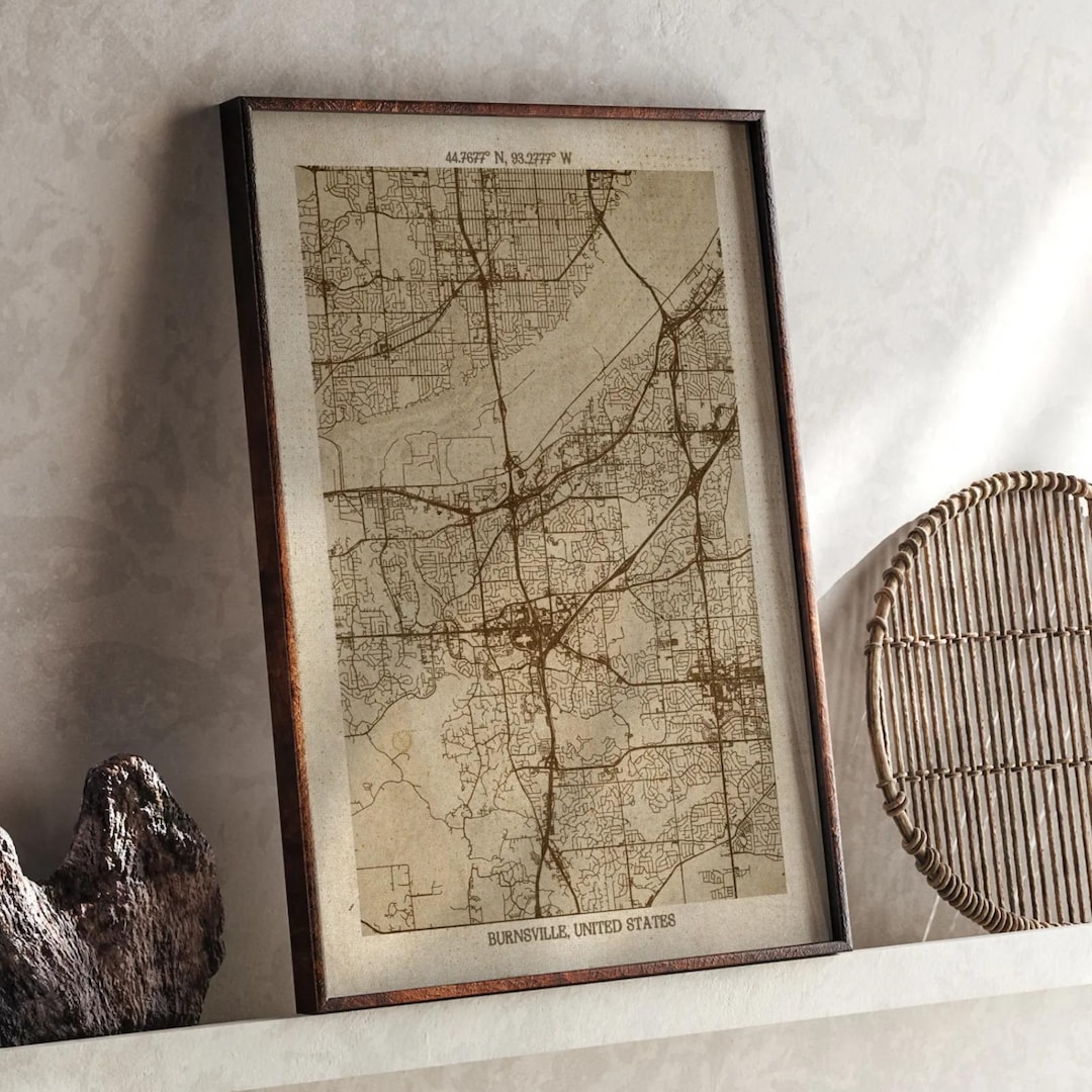 Burnsville, Minnesota Map | Vintage Beige Detailed Map Print | United ...