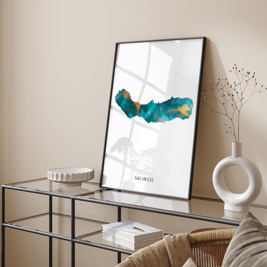 Sao Miguel Map Turquoise & Gold Wall Art Print - Etsy