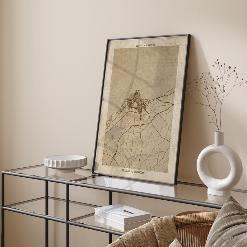 El Jadida, Casablanca-settat Map | Vintage Beige Detailed Map Print ...