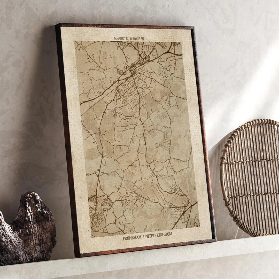 Frensham, England Map | Vintage Beige Detailed Map Print | United ...
