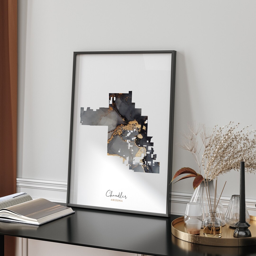 Chandler Map Black & Gold Wall Art Print | Arizona | USA | United ...