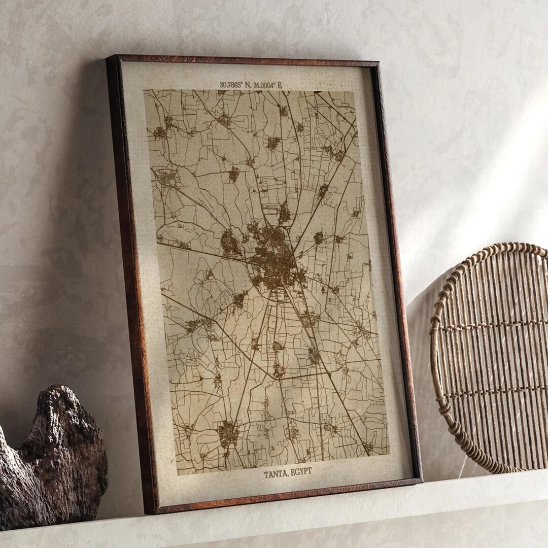 Tanta, Gharbia Map | Vintage Beige Detailed Map Print | Egypt | Travel ...