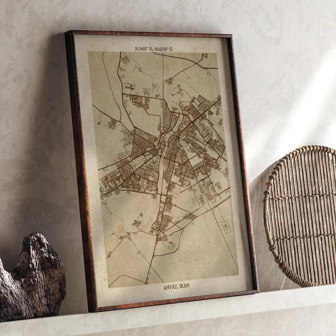 Ahvaz, Khuzestan Map | Vintage Beige Detailed Map Print | Iran | Travel ...