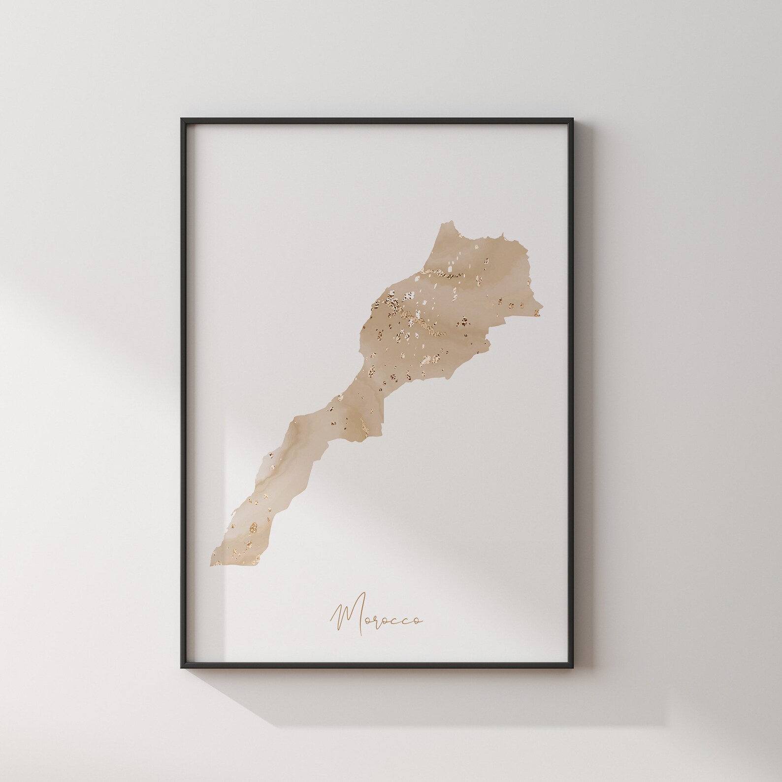 Morocco Map Beige & Gold Wall Art Print - Etsy