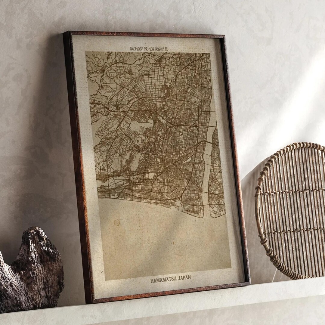 Hamamatsu, Shizuoka Map | Vintage Beige Detailed Map Print | Japan ...