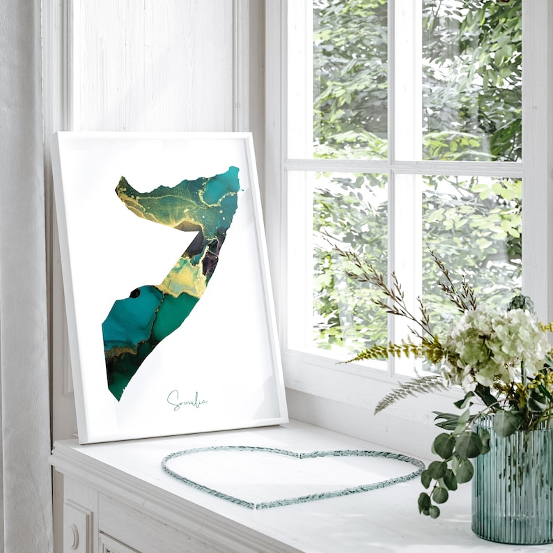 Somalia Map Emerald Green and Gold Wall Art Print - Etsy