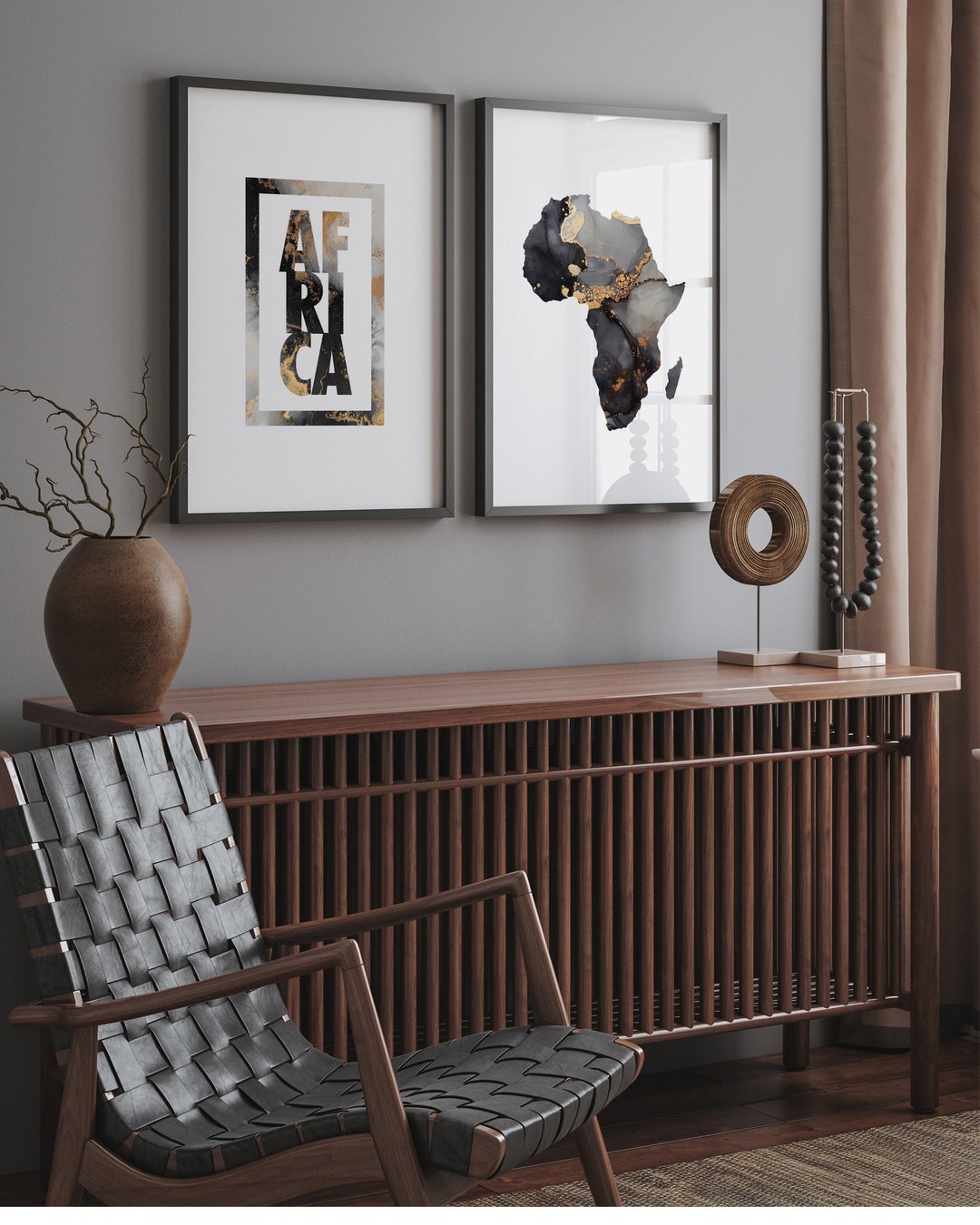 Set of 2 Africa Black & Gold Map Typography Wall Art Prints - Etsy