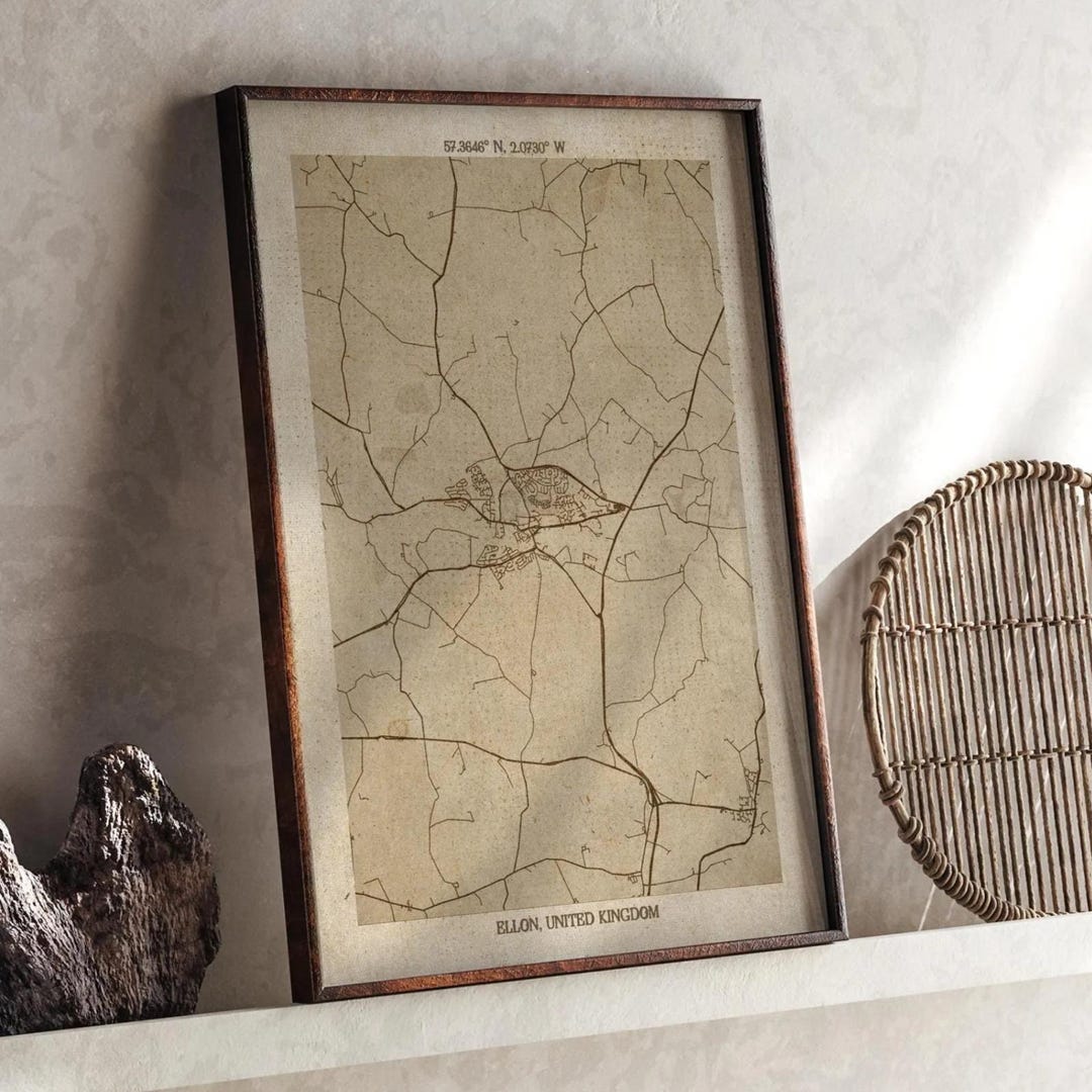 Ellon, Scotland Map | Vintage Beige Detailed Map Print | United Kingdom ...