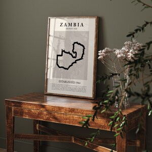 Abstract Zambia Map Vintage Wall Art Print Picasso Matisse Inspired ...