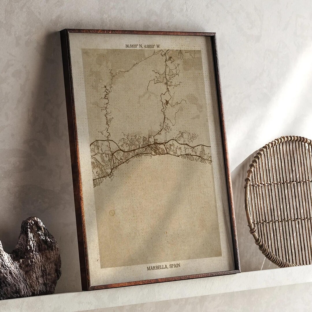Marbella, Andalusia Map | Vintage Beige Detailed Map Print | Spain ...