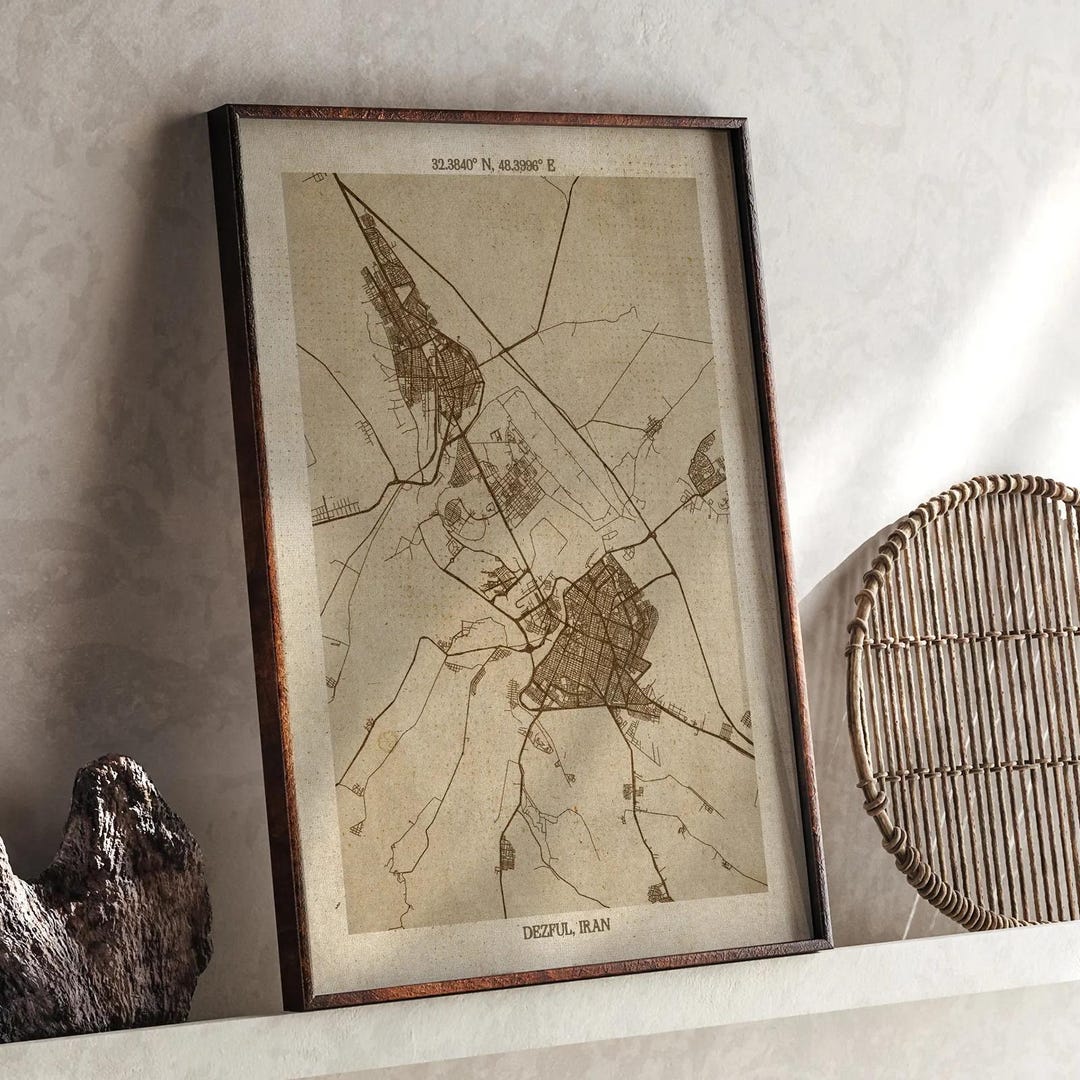 Dezful, Khuzestan Map | Vintage Beige Detailed Map Print | Iran ...