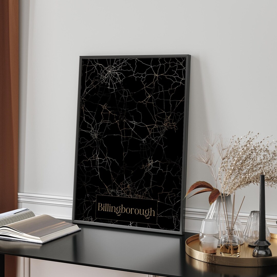 Billingborough, Lincolnshire Map | Black & Gold Detailed Map Print ...