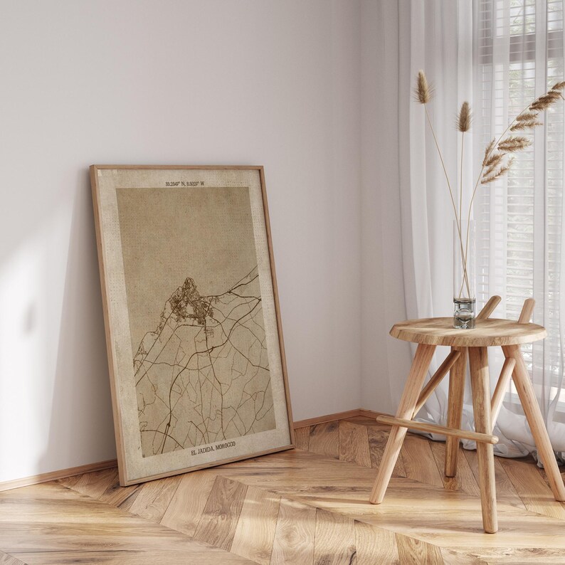 El Jadida, Casablanca-settat Map | Vintage Beige Detailed Map Print ...
