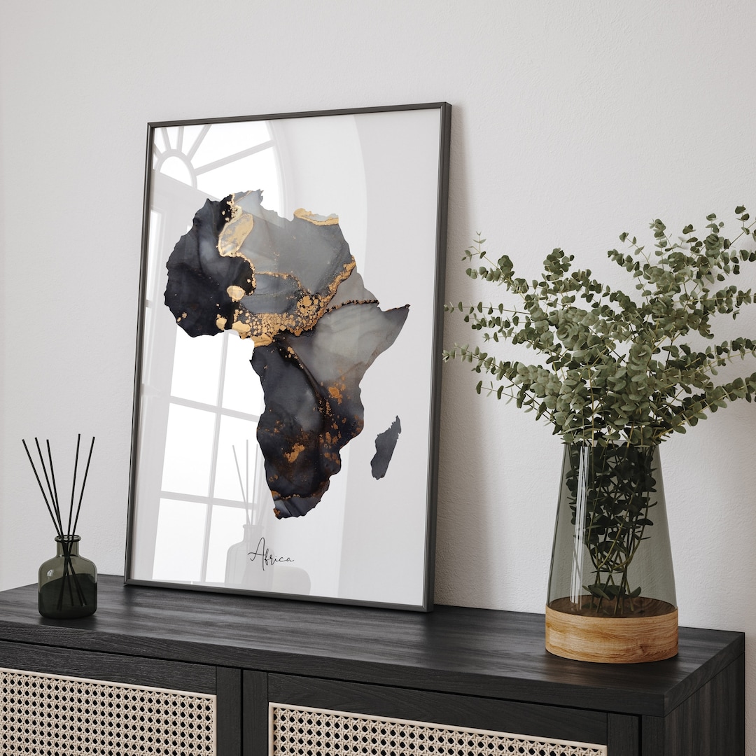 Africa Map Black & Gold Wall Art Print [EV] - Etsy
