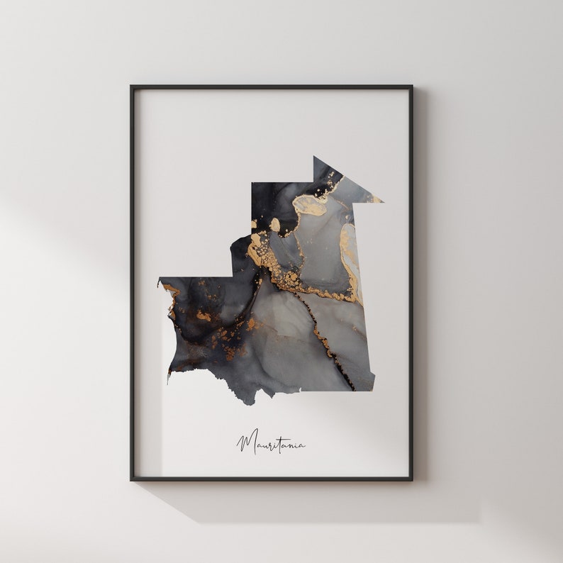 Mauritania Map Black & Gold Wall Art Print [EV] - Etsy