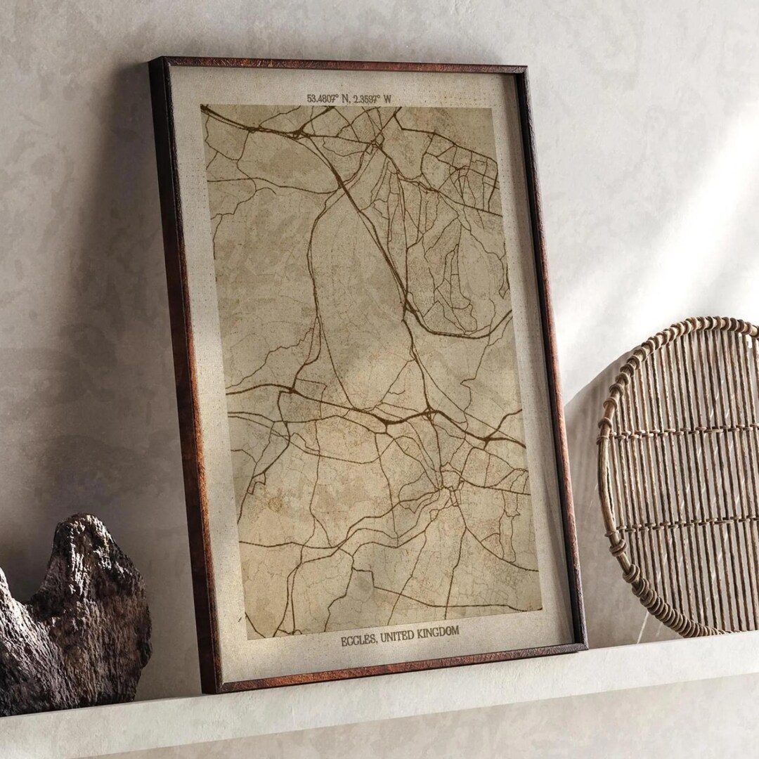 Eccles, England Map | Vintage Beige Detailed Map Print | United Kingdom ...