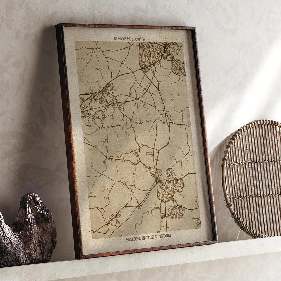 Neston, England Map | Vintage Beige Detailed Map Print | United Kingdom ...