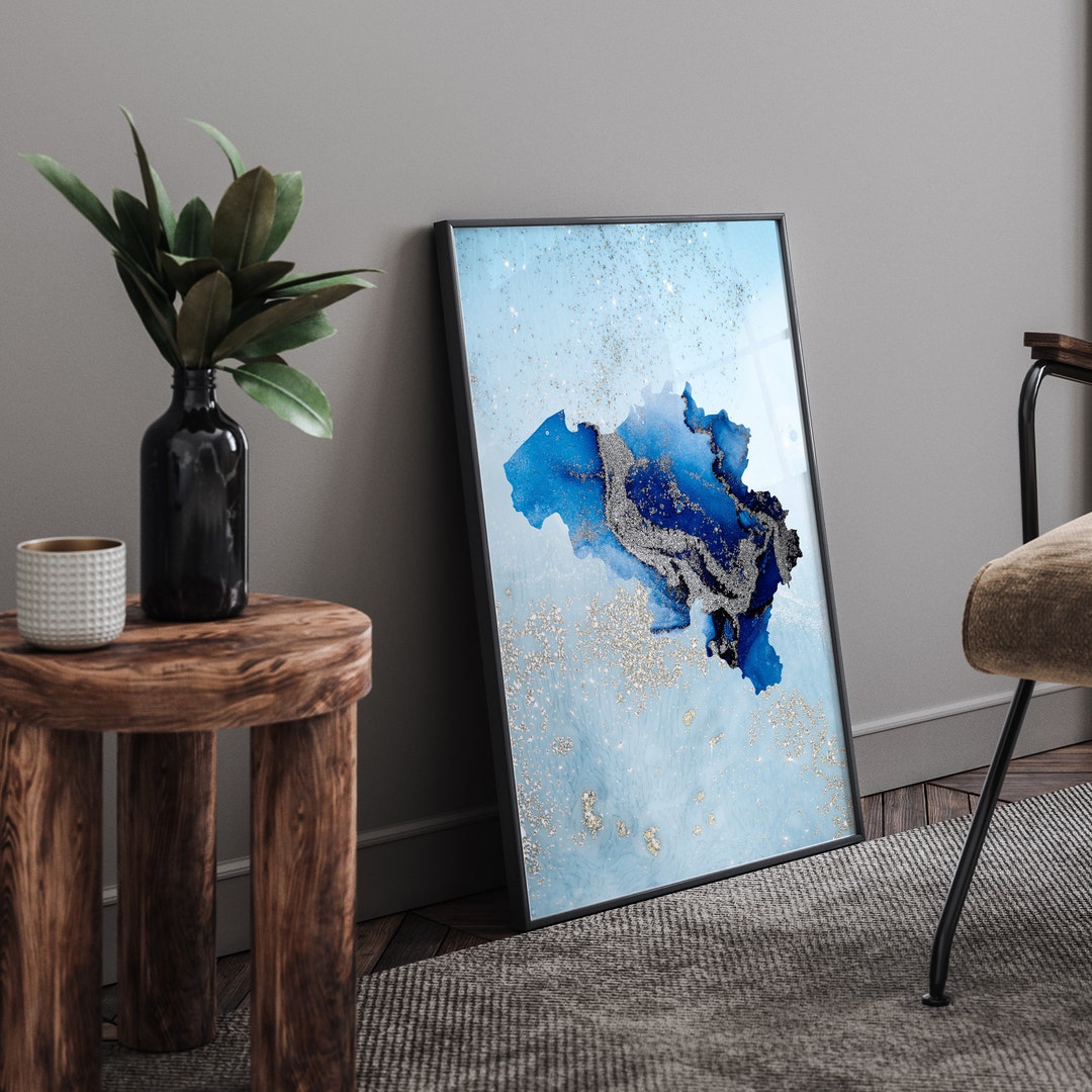 Belgium Map Shades of Blue & Silver Wall Art Print - Etsy