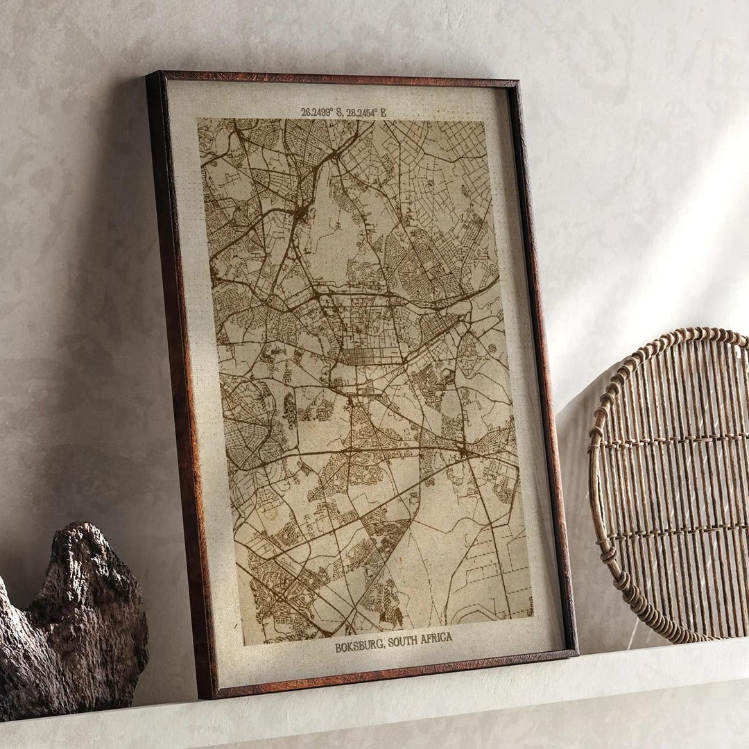 Boksburg, Gauteng Map | Vintage Beige Detailed Map Print | South Africa ...