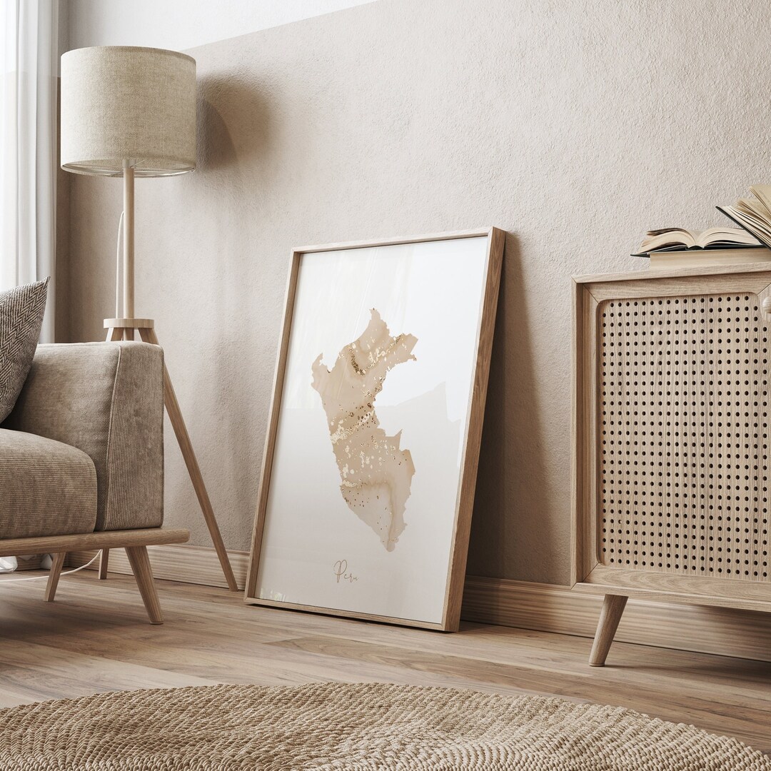 Peru Map Beige & Gold Wall Art Print - Etsy