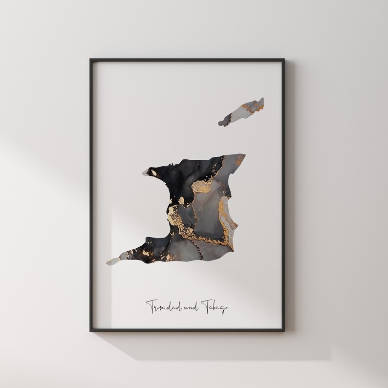 Trinidad and Tobago Map Black & Gold Wall Art Print - Etsy