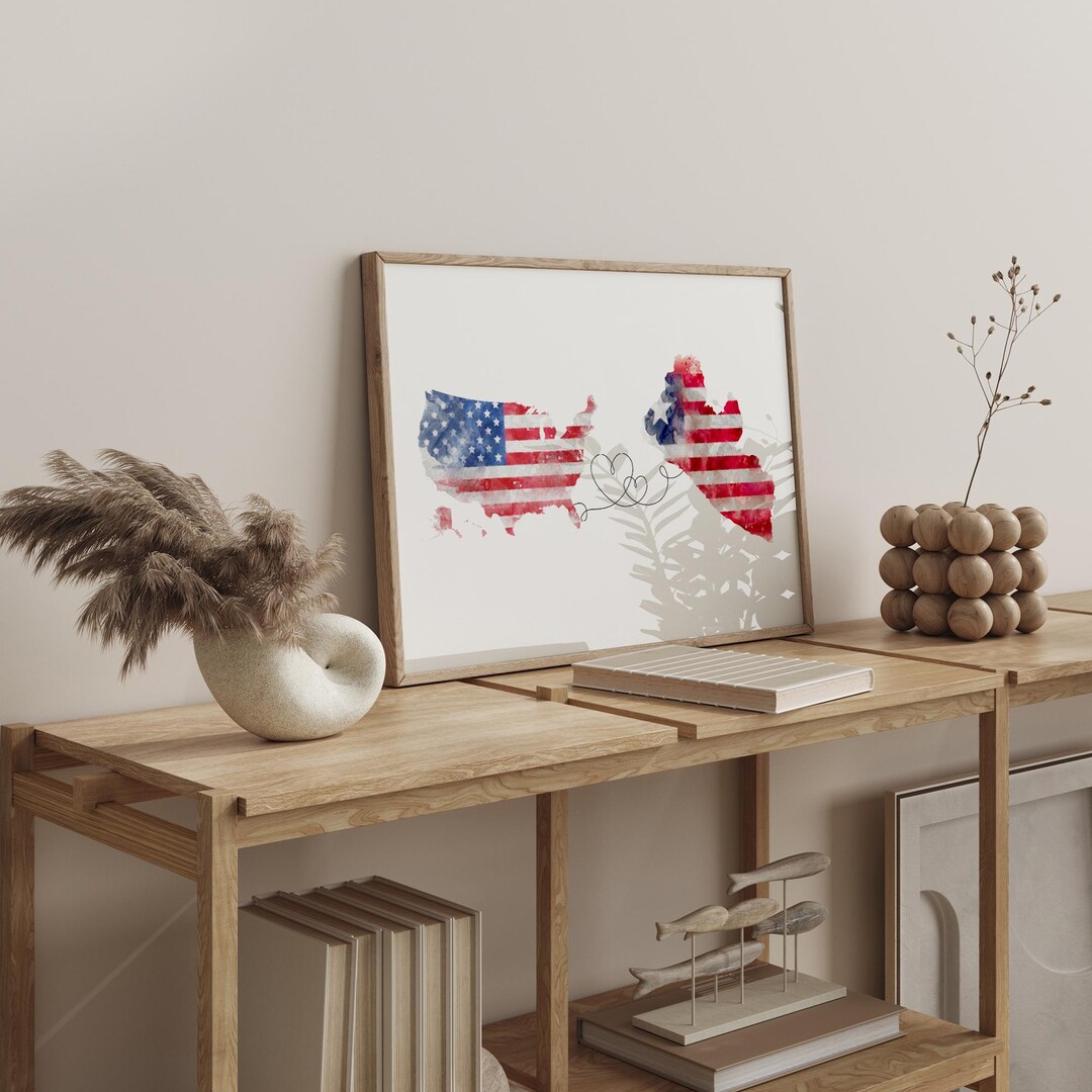 Us to liberia Watercolour Flag Map Wall Art Print | United State of ...