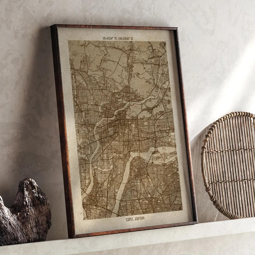 Gifu Map | Vintage Beige Detailed Map Print | Japan | Travel Gift - Etsy