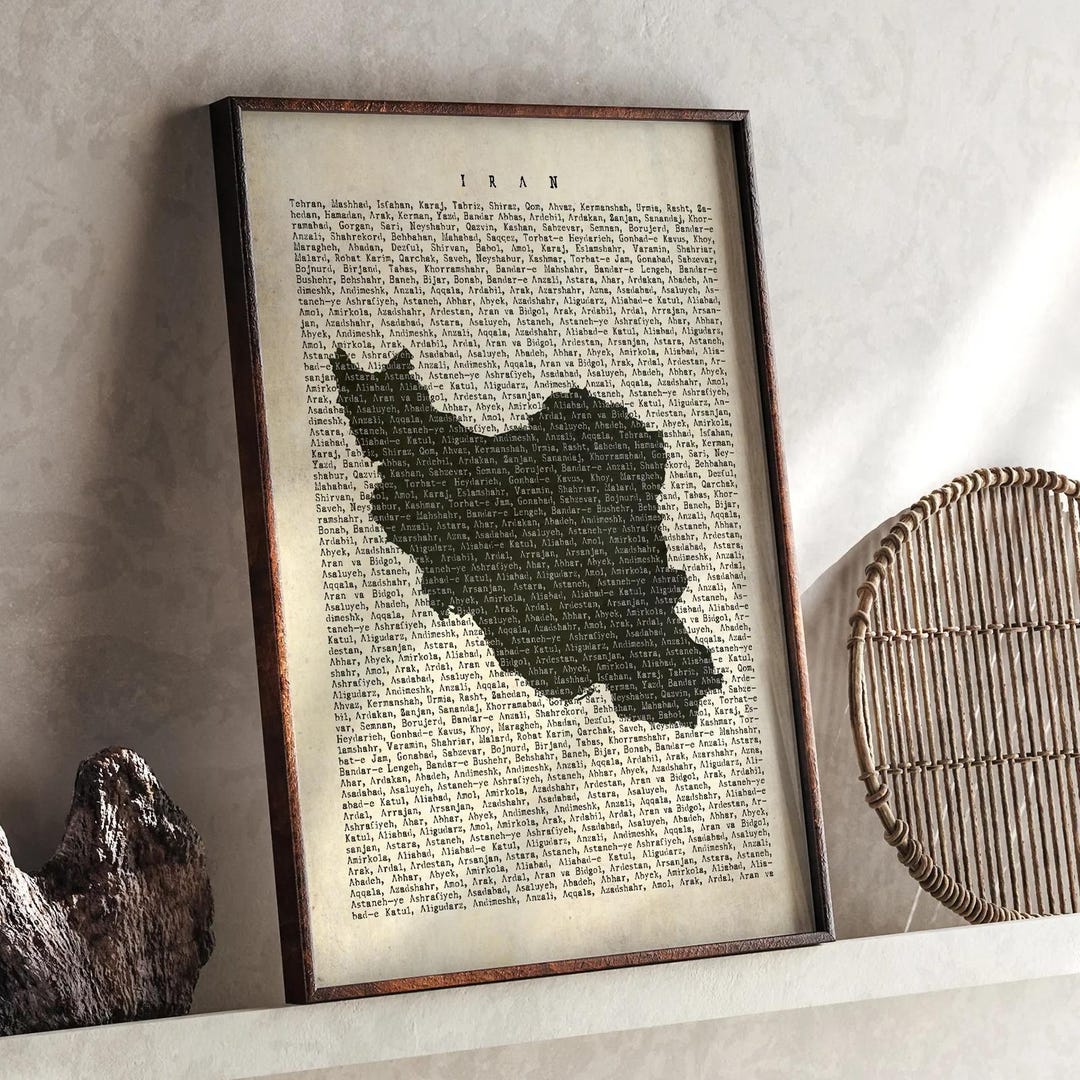 Iran Map | Vintage Beige Typography Map With City Names | Iran Travel ...