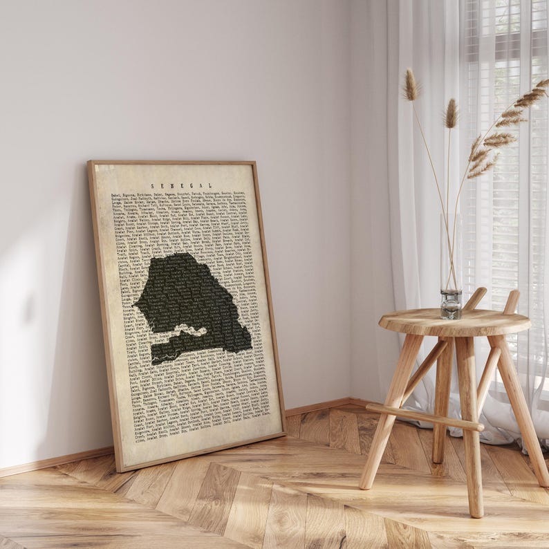 Senegal Map | Vintage Beige Typography Map With City Names | Senegal ...