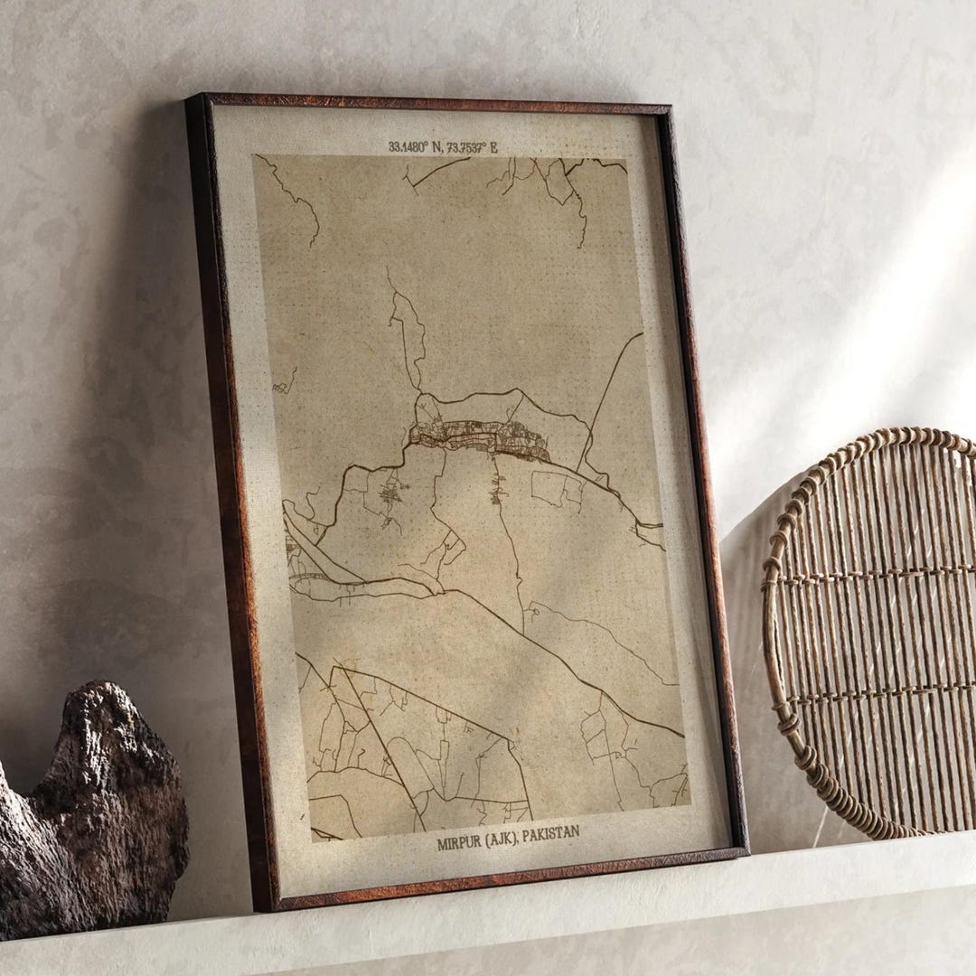 Mirpur, AJK Map | Vintage Beige Detailed Map Print | Pakistan | Travel ...