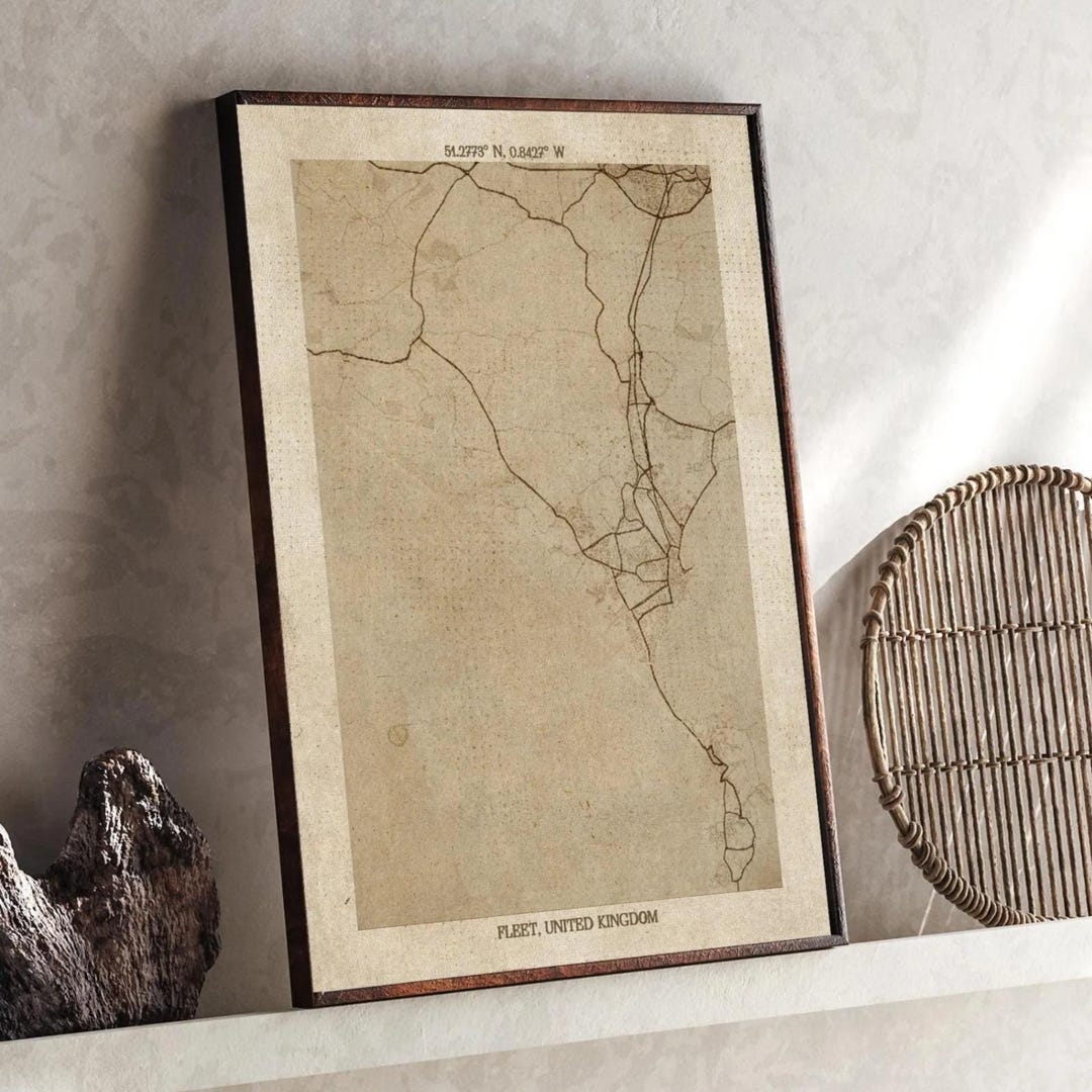 Fleet, England Map | Vintage Beige Detailed Map Print | United Kingdom ...