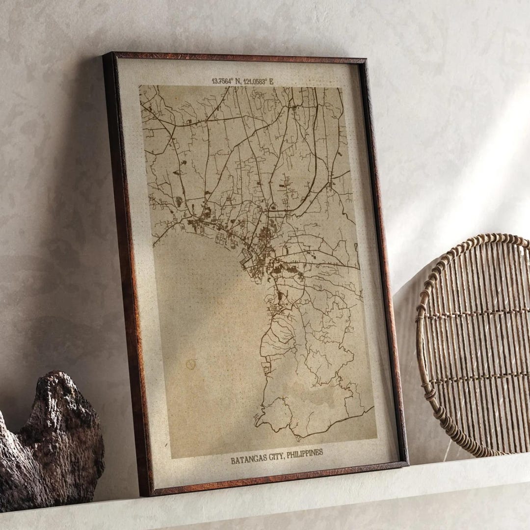 Batangas City, Calabarzon Map | Vintage Beige Detailed Map Print ...
