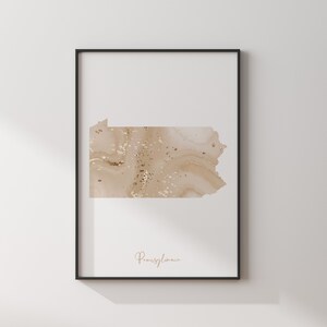 Pennsylvania Map Beige & Gold Wall Art Print | US State | USA | United ...