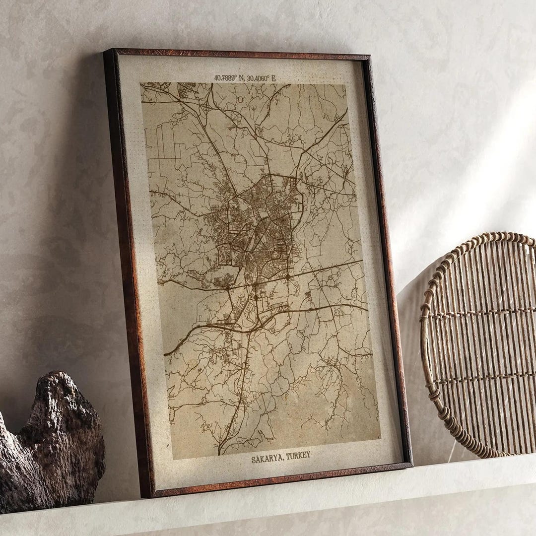 Sakarya Map | Vintage Beige Detailed Map Print | Turkey | Travel Gift ...