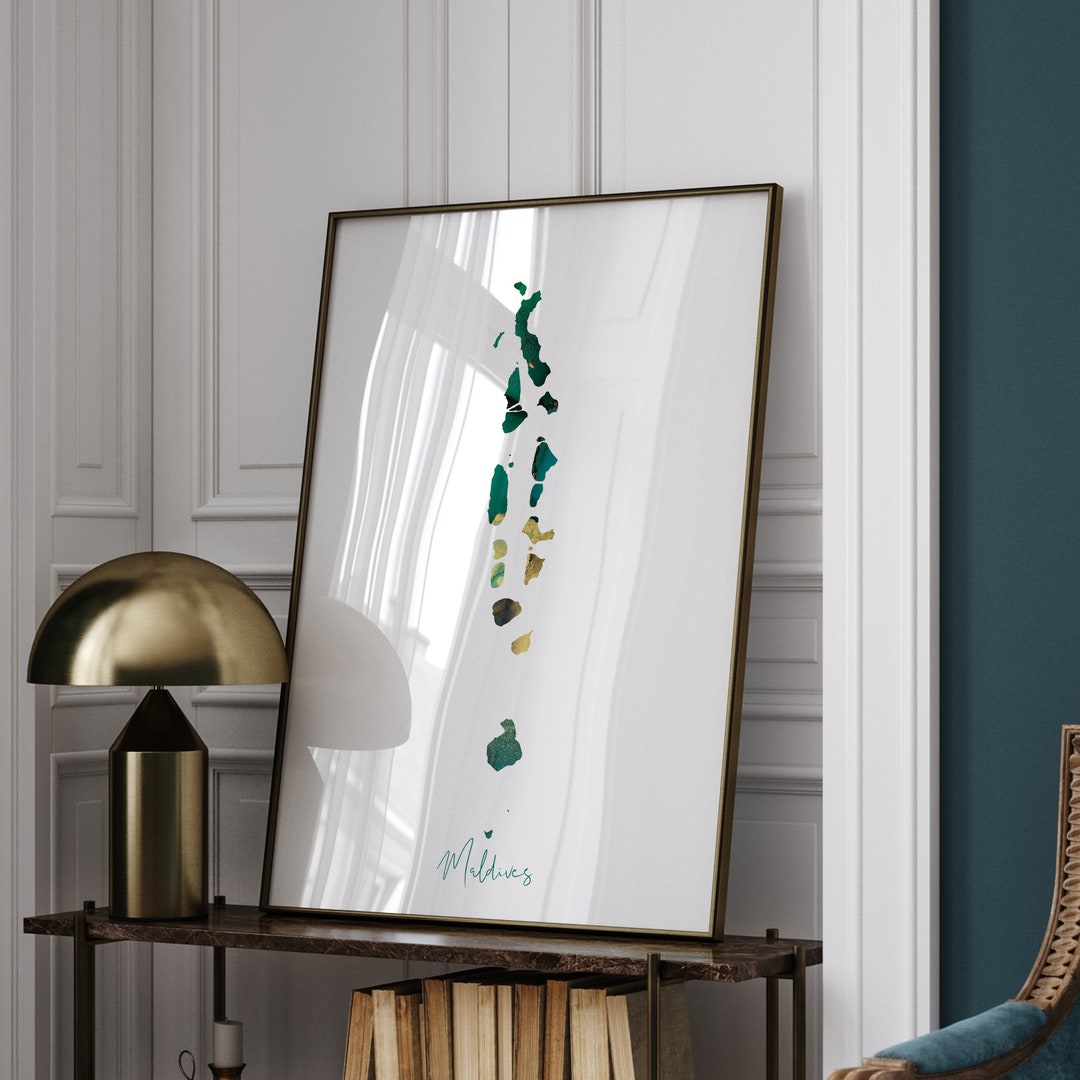 Maldives Map Emerald Green and Gold Wall Art Print - Etsy