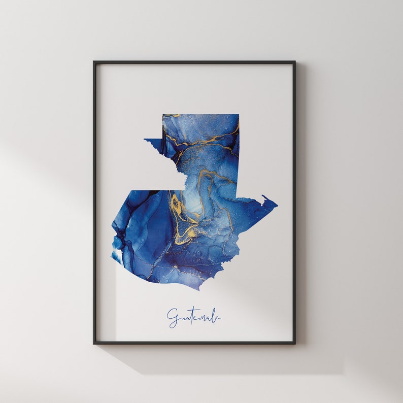 Guatemala Map Blue and Gold Wall Art Print - Etsy