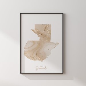 Guatemala Map Beige & Gold Wall Art Print - Etsy