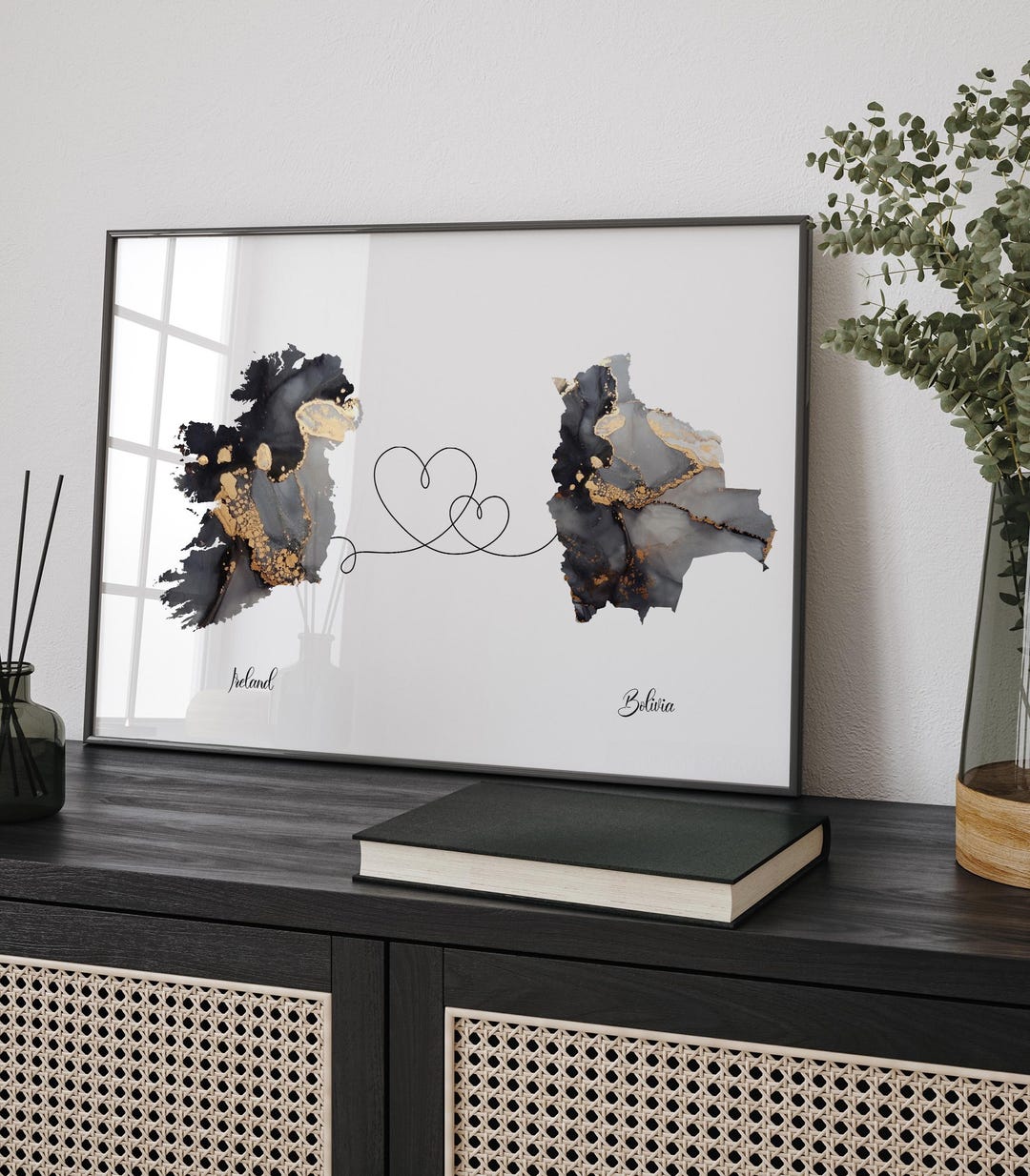 Ireland and Bolivia Map Black & Gold Travel Wall Art Print | Ireland ...