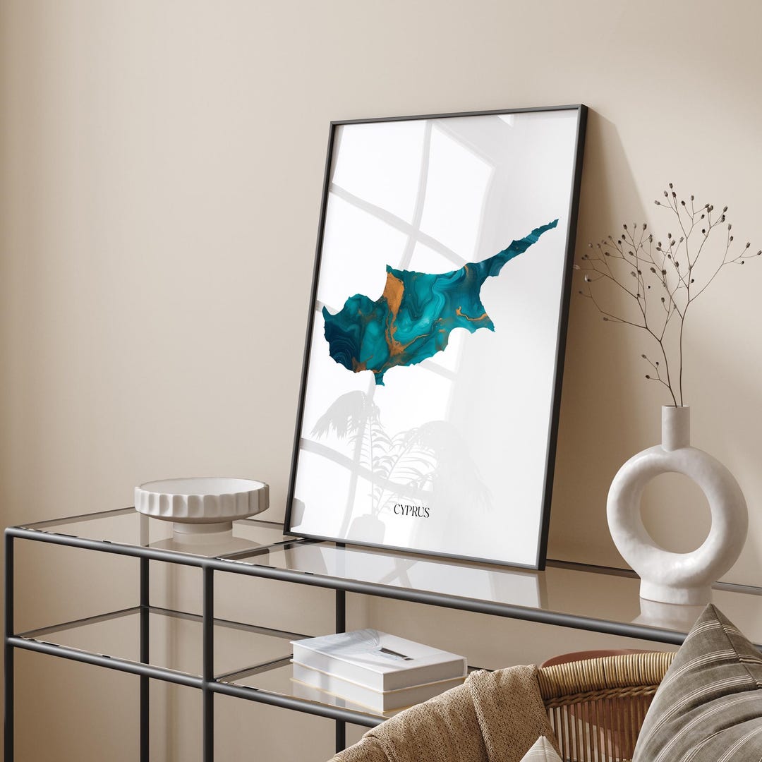 CYPRUS Map Turquoise & Gold Wall Art Print - Etsy