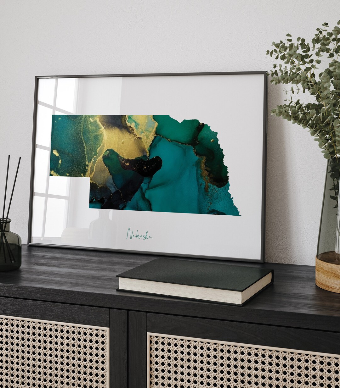 Nebraska Map Emerald Green and Gold Wall Art Print | US State | USA ...