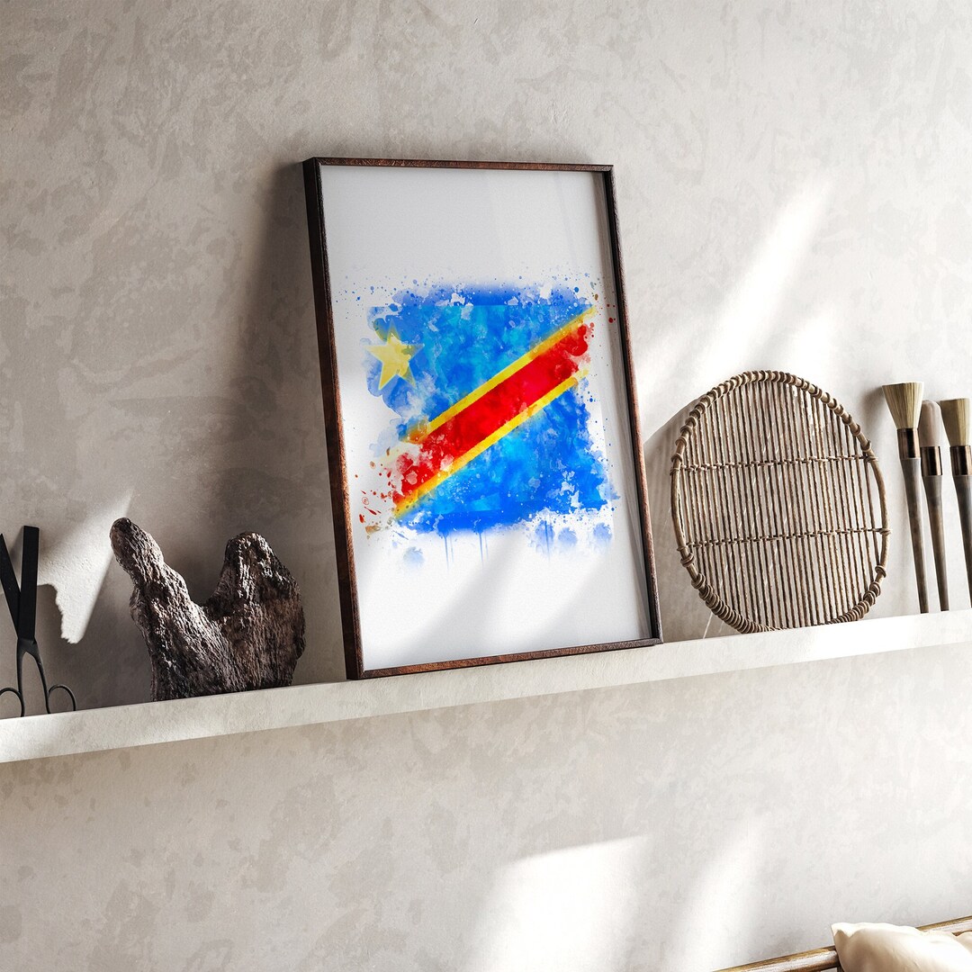 Congo Watercolor Flag Wall Art Print | Congo Travel Poster - Etsy