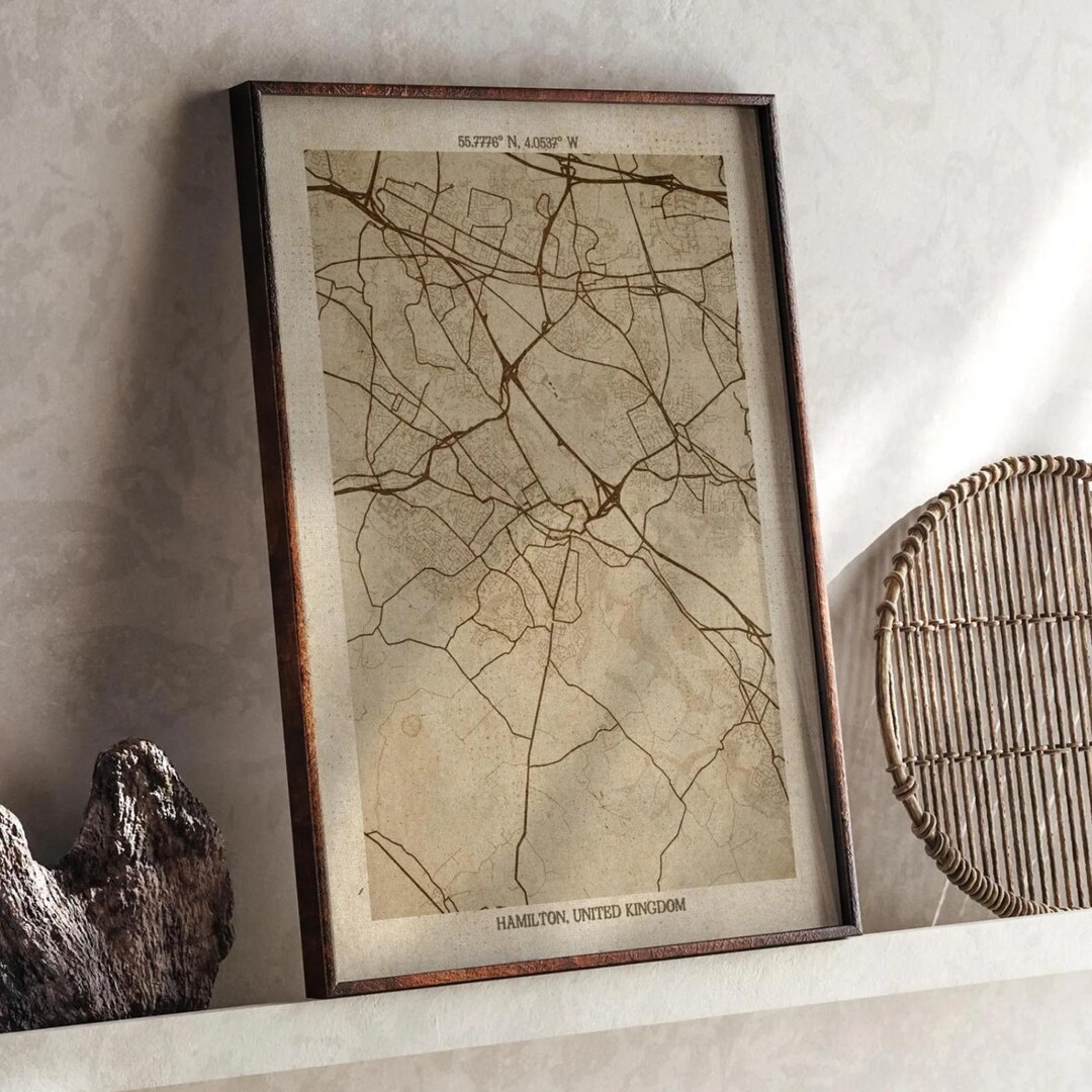 Hamilton, Scotland Map | Vintage Beige Detailed Map Print | United ...