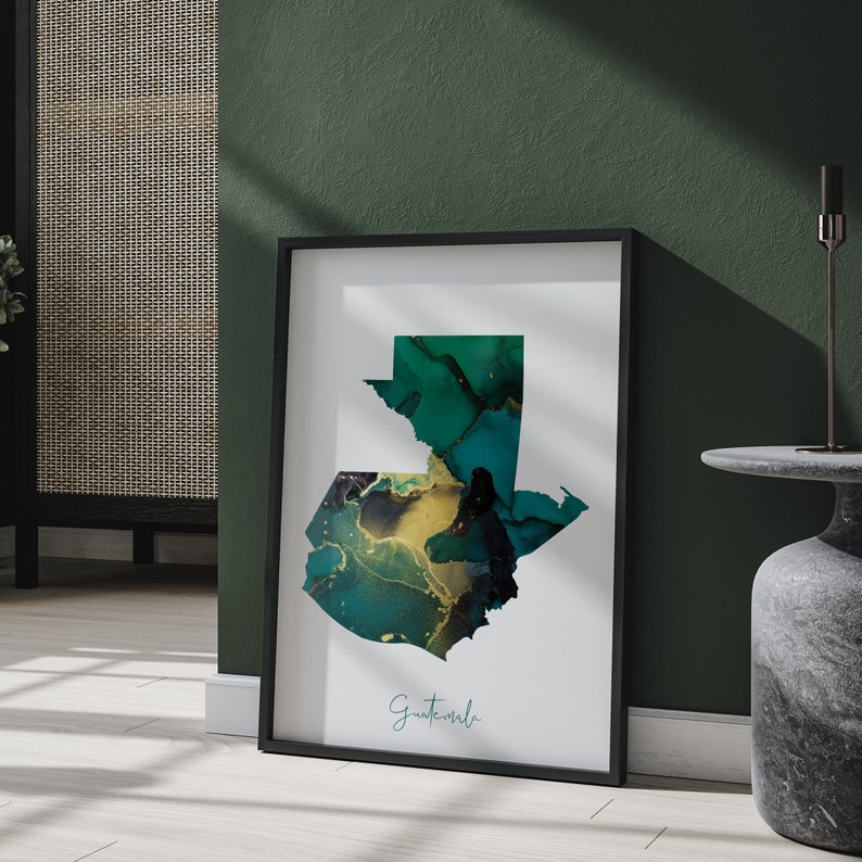Guatemala Map Emerald Green and Gold Wall Art Print - Etsy