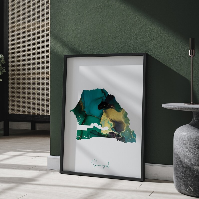 Senegal Map Emerald Green and Gold Wall Art Print - Etsy