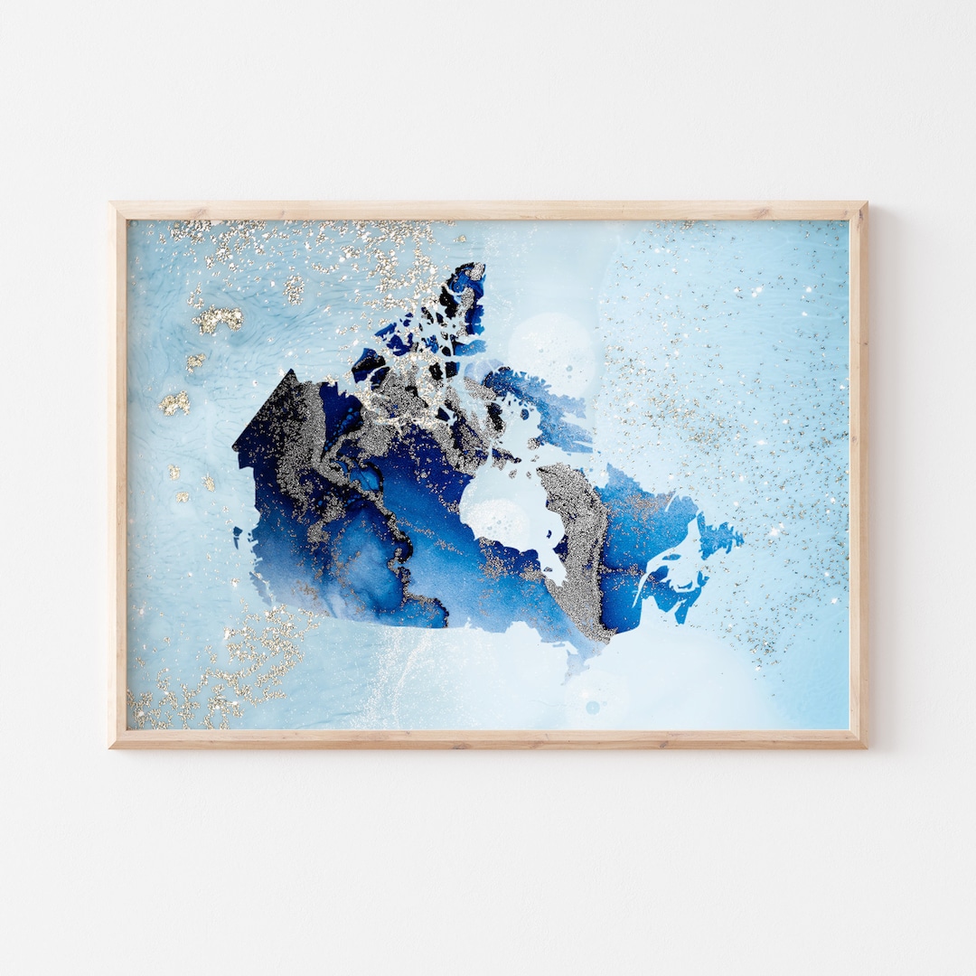 Canada Map Shades of Blue & Silver Wall Art Print - Etsy