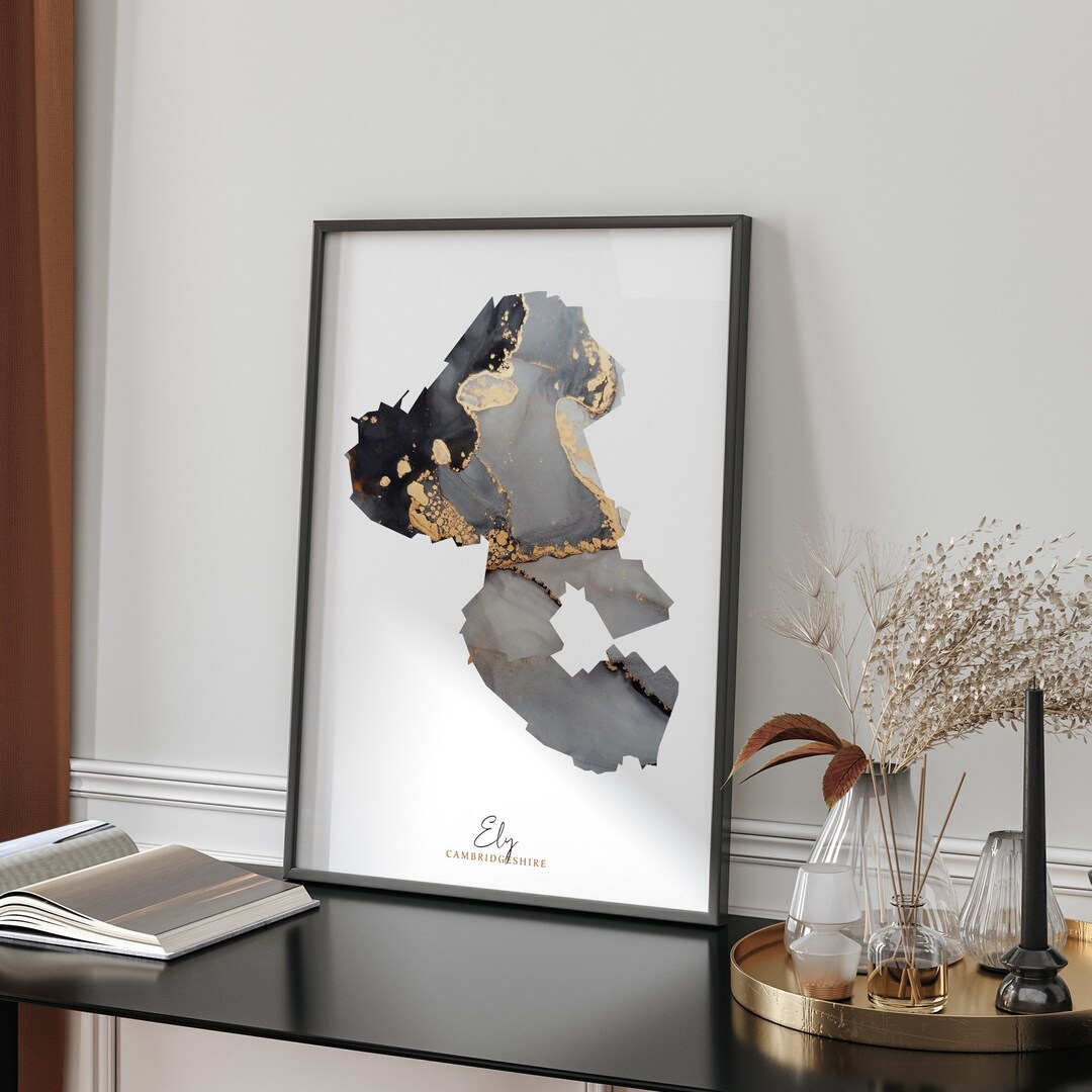 Ely Map Black and Gold Wall Art Print Cambridgeshire - Etsy
