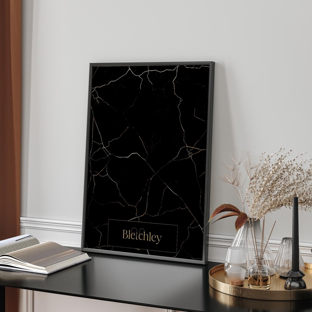 Bletchley, Buckinghamshire Map | Black & Gold Detailed Map Print ...